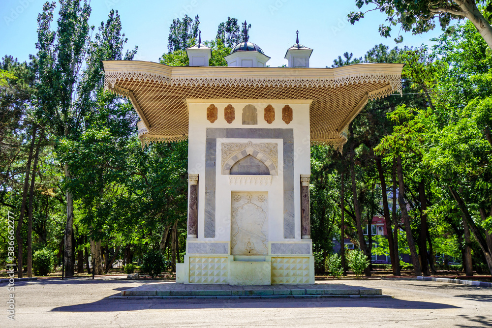Fountain of Ayvazovsky in public park of Feodosia, Crimea. He was ...
