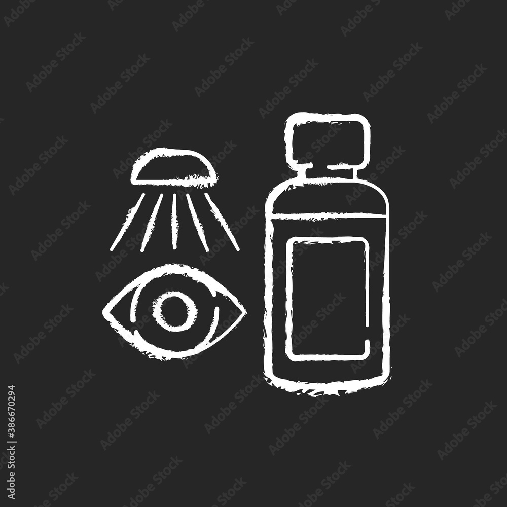 Eyewash chalk white icon on black background. Medicinal eye shower ...