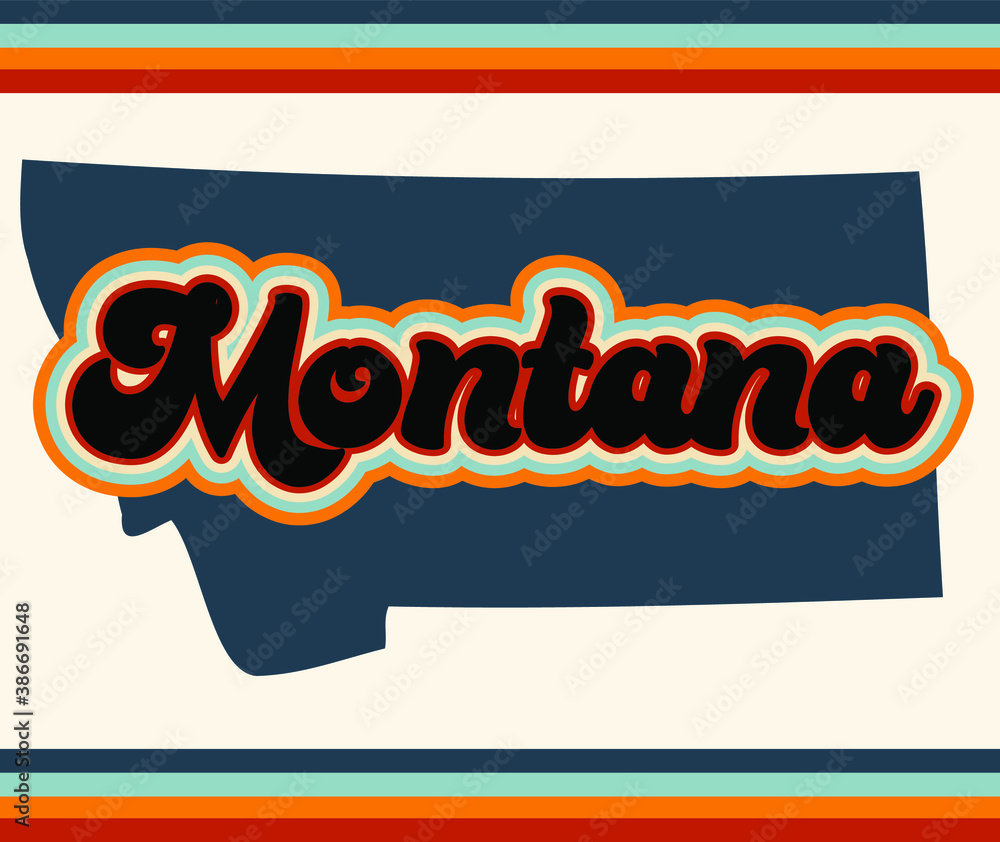 Montana lettering text with a 70s vintage stylized aesthetic typography ...