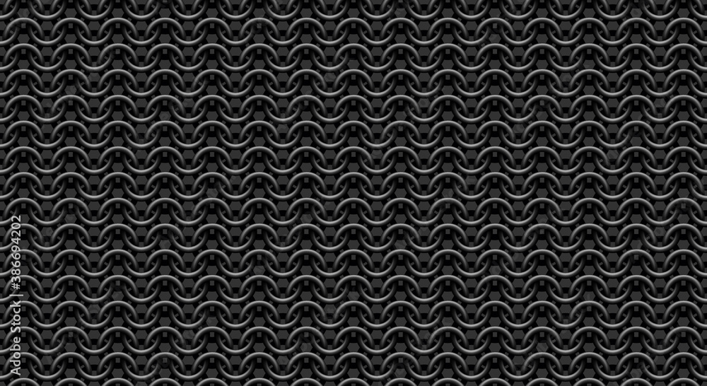 Chain mail medieval seamless pattern on dark background. Metal chain ...