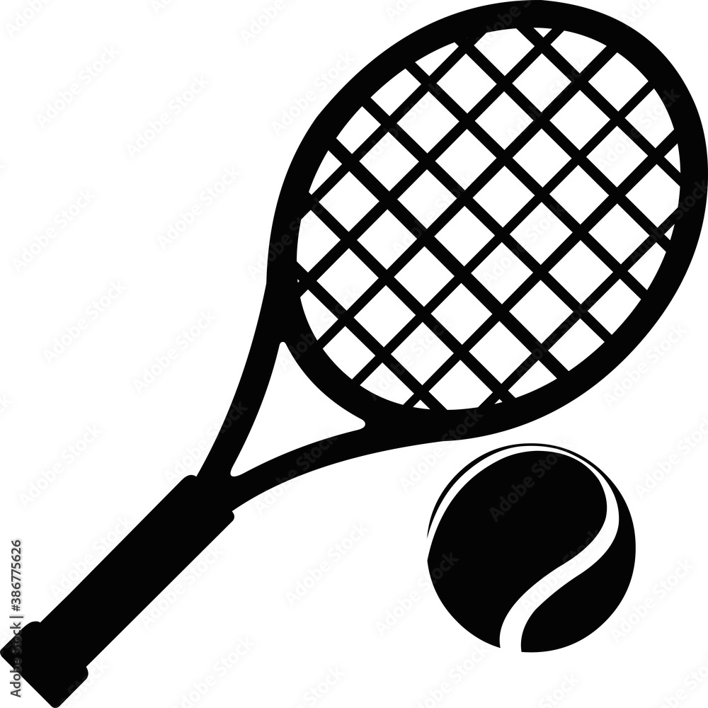 Vector illustration of tennis racket and ball silhouette Stock Vector ...