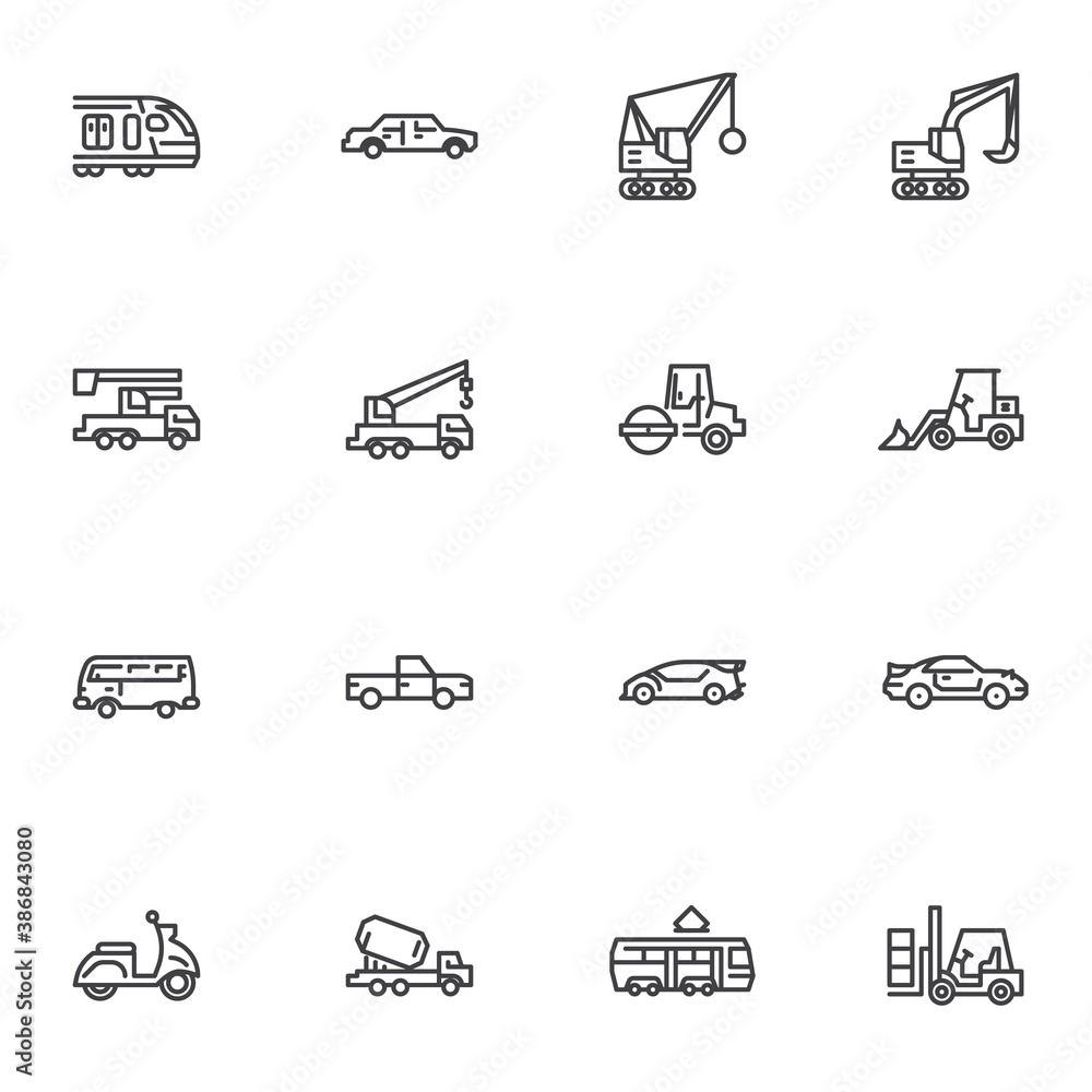 Transportation line icons set, outline vector symbol collection, linear ...