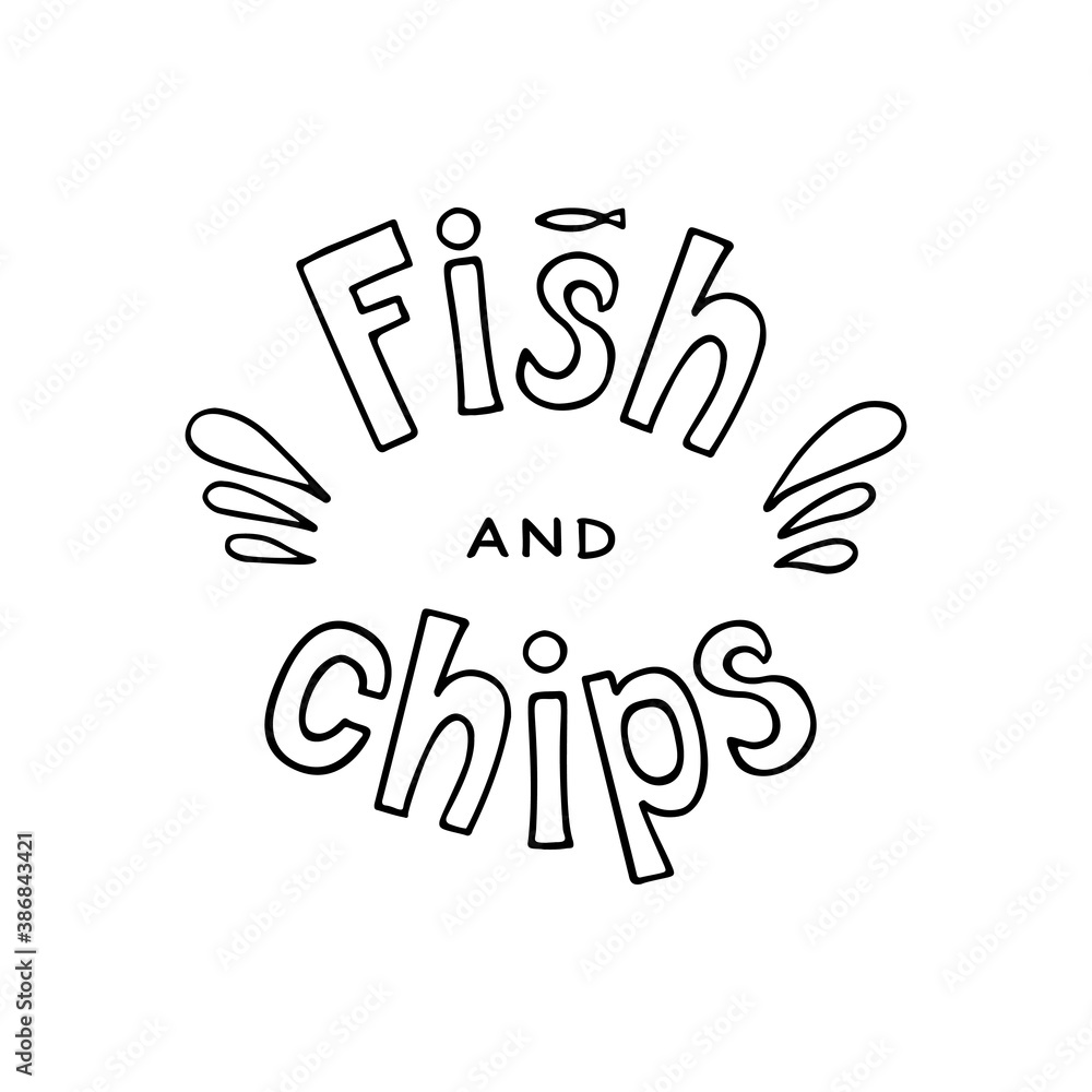 Vector illustration of fish and chips lettering for banner, leaflet ...