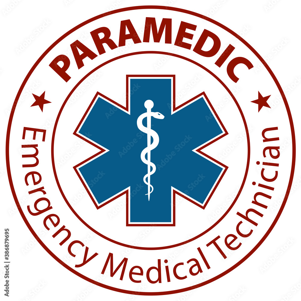 Paramedic Emergency Medical Technician text and Star of Life EMT symbol ...