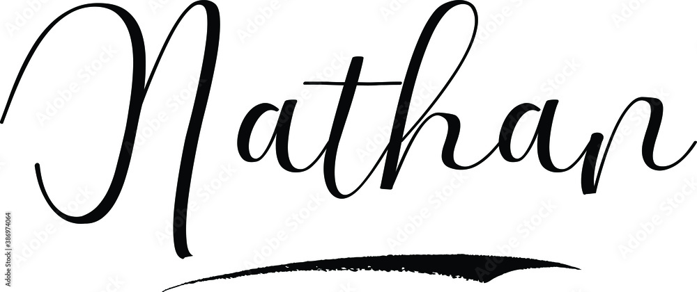 Nathan -Male Name Cursive Calligraphy on White Background Stock Vector ...