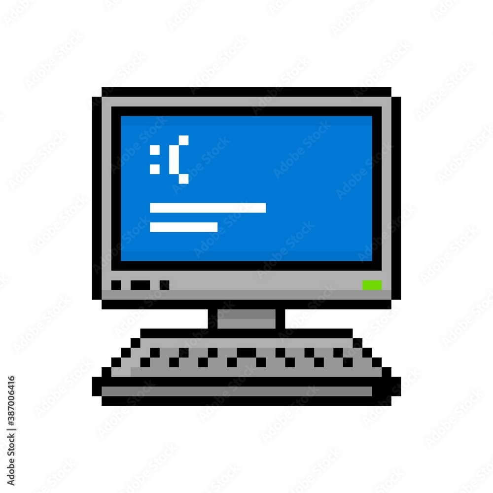 Vector de Stock Pixel art 8-bit business computer pc with OS critical ...