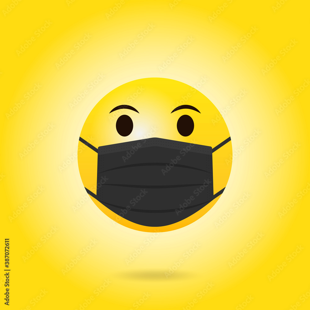 Yellow face emoji with medical mask. COVID-19 emoticon concept. Vector ...