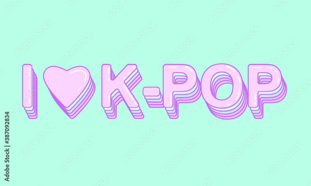 Lettering I love k-pop on a blue background. Fan poster. Korean pop ...
