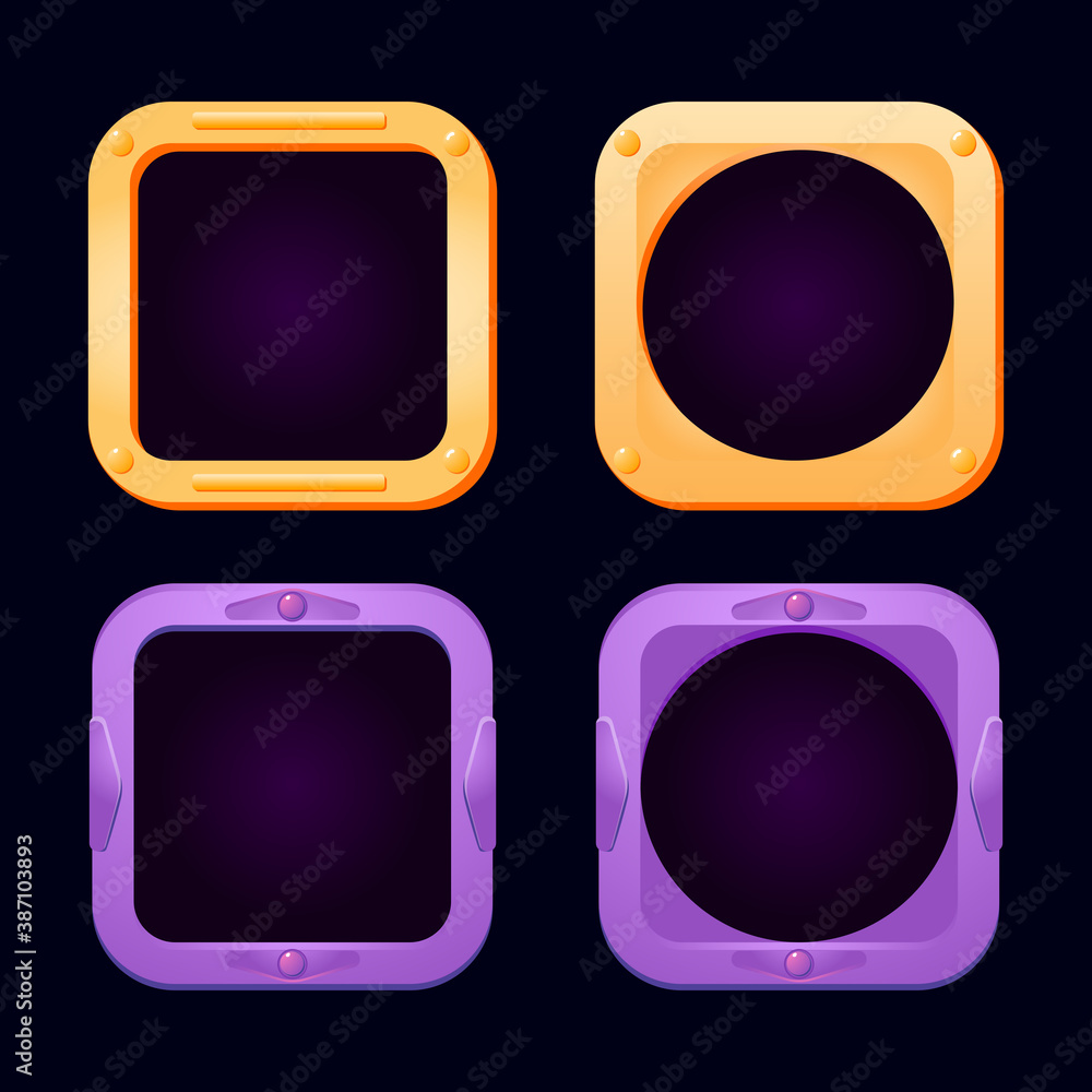 Funny golden and purple Game ui borders. Suitable for 2d games vector ...