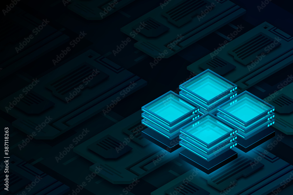 Mainframe, powered server, high technology concept, data center, cloud ...