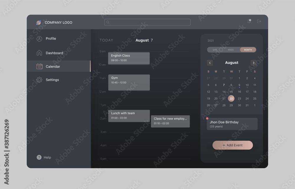 Generic and fictional web or tablet application interface for calendar ...