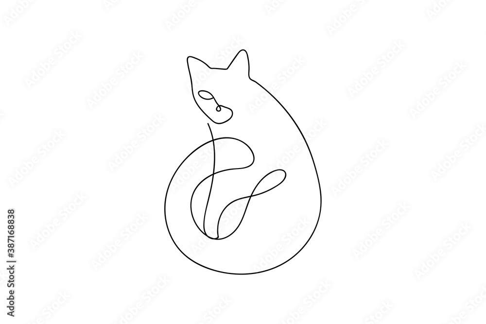 One line cat silhouette design. Trendy continuous line art vector ...