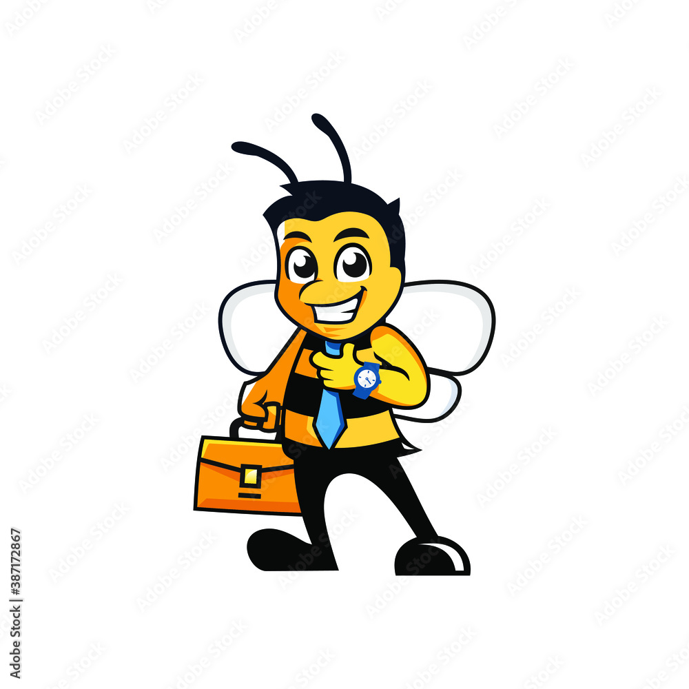 Business cartoon bee with tie on and briefcase character mascot logo ...