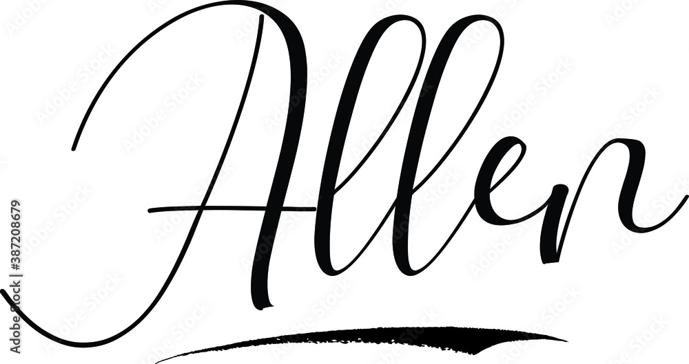 Allen -Male Name Cursive Calligraphy on White Background Stock Vector ...