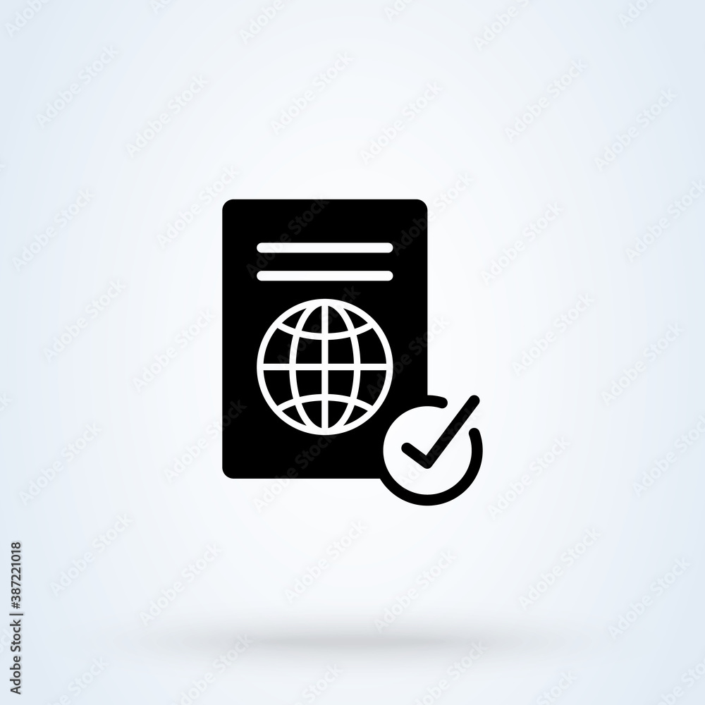 Accepted passport sign icon or logo. Id card with check mark concept ...