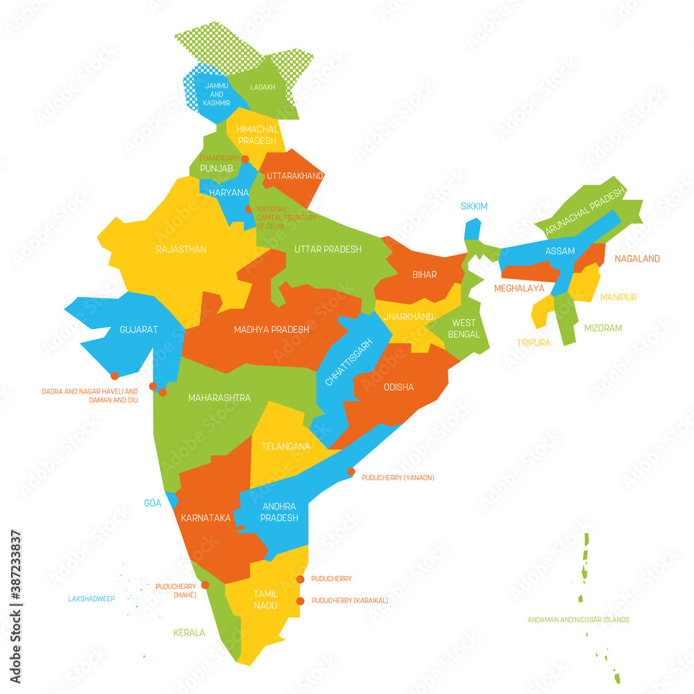 India - political map of administrative divisions Stock Vector | Adobe ...