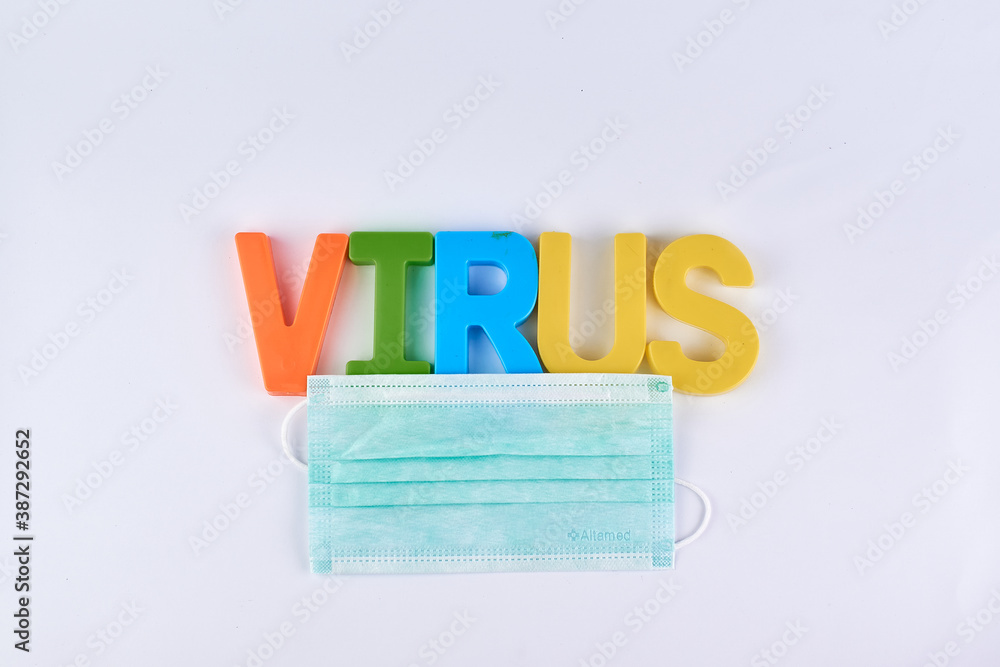Health, safety and pandemic concept, virus alphabets color sign paired ...