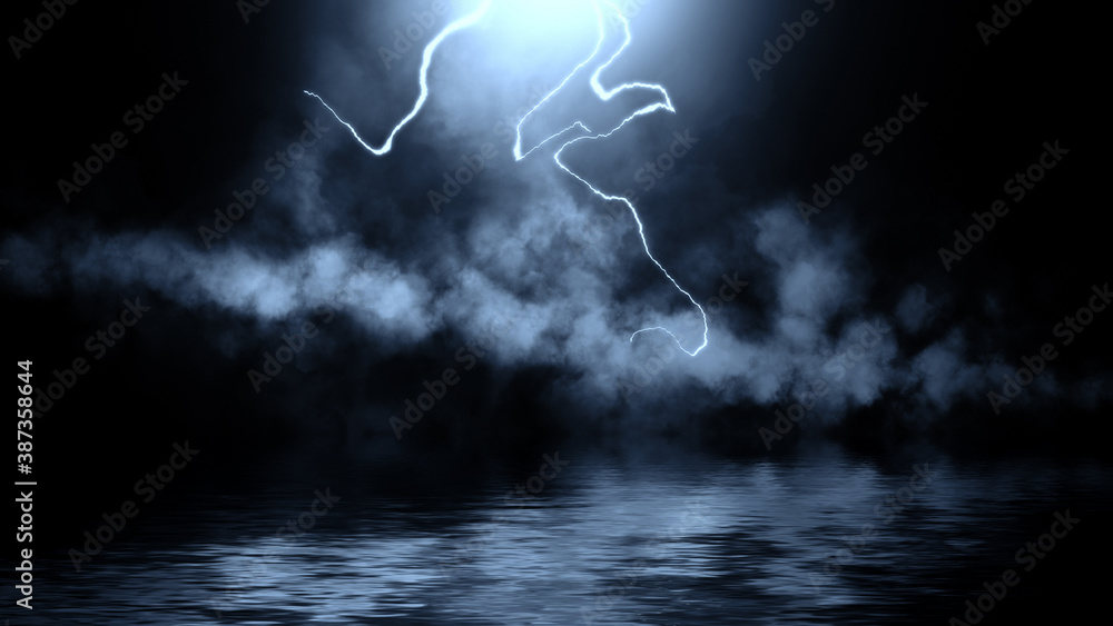 Abstract realistic nature blue lightning thunder background . Bright ...
