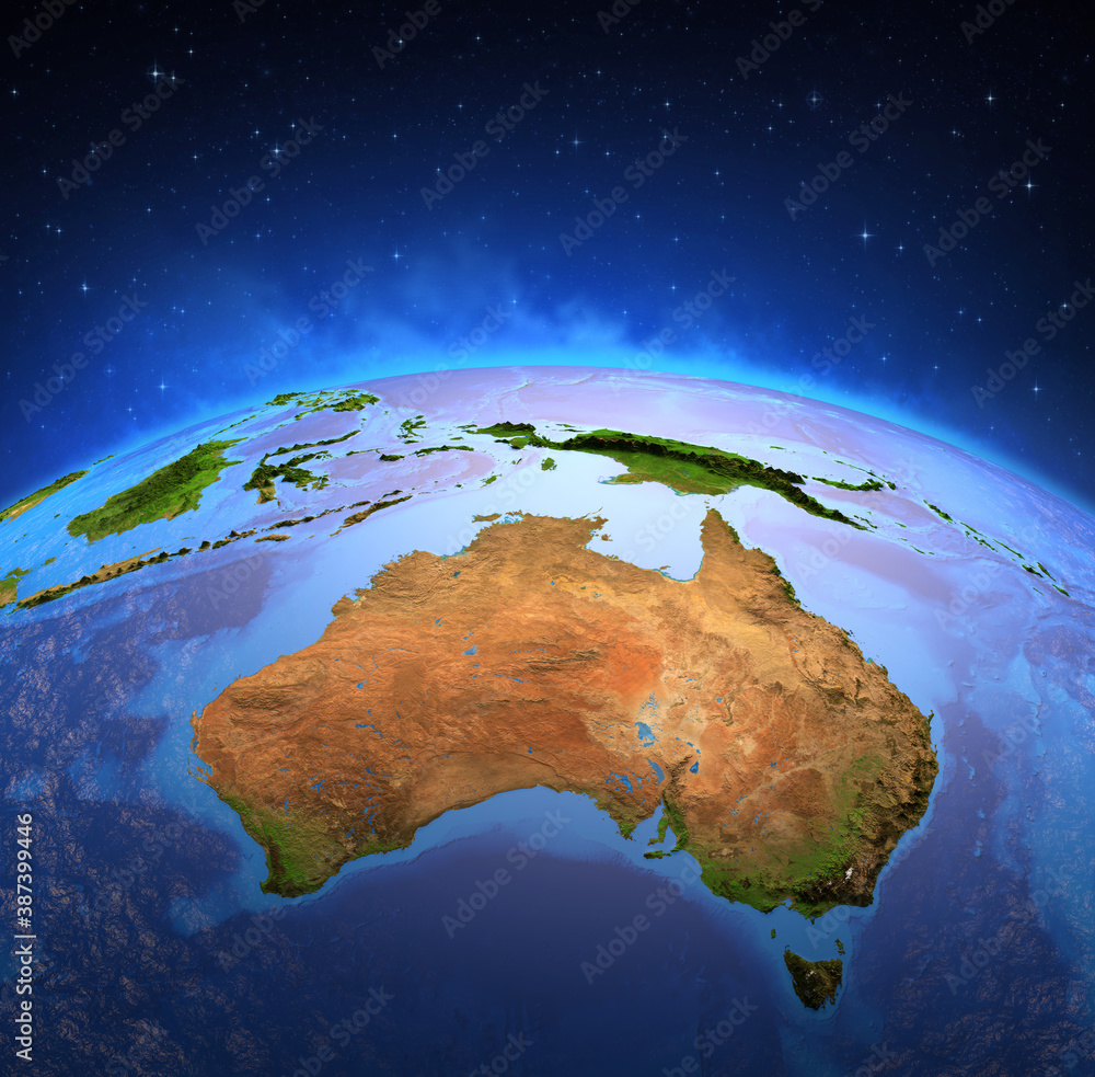 Surface of Planet Earth viewed from a satellite, focused on Australia ...