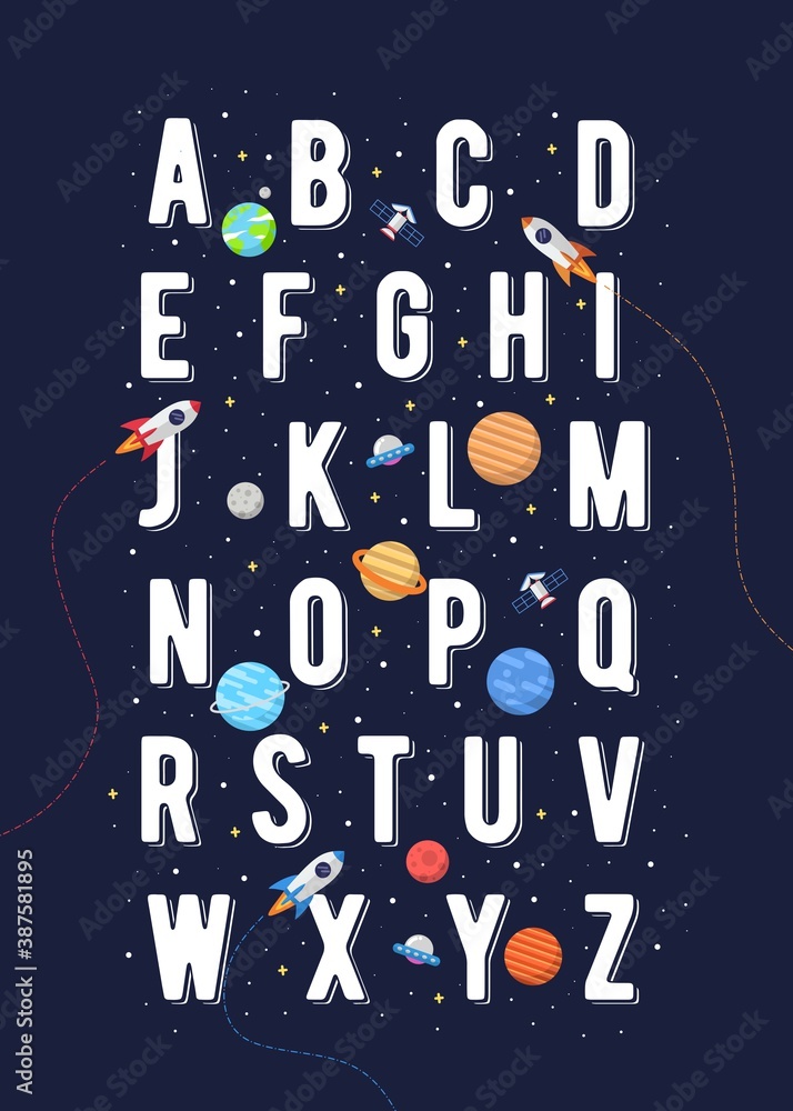 English Alphabet with Space vector illustrations set. Isolated capital ...