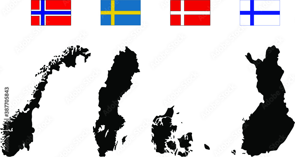 scandinavian countries map flag emblem Stock Vector | Adobe Stock