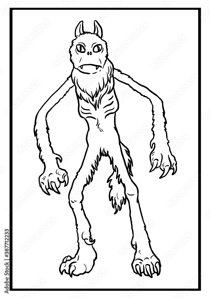 Fantasy monster cat vector drawing. Funny mutant coloring template ...
