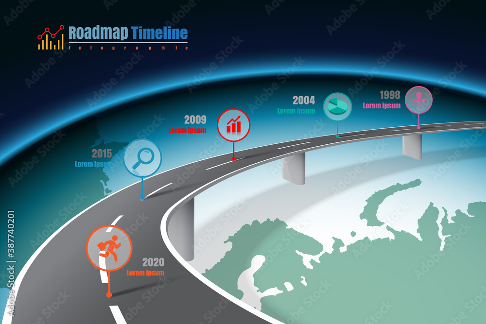 Business roadmap timeline infographic expressway on world designed for ...