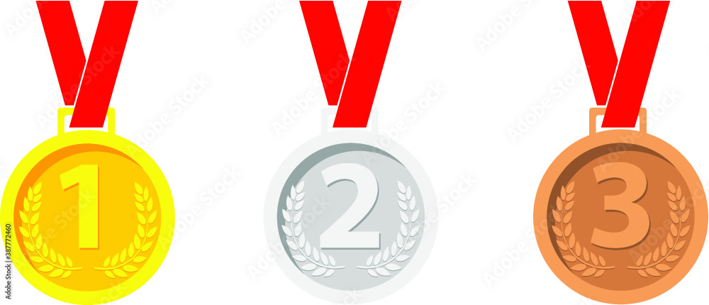 Gold, Silver, Bronze Medals Set. Winner Medals. Metal Realistic Badge ...