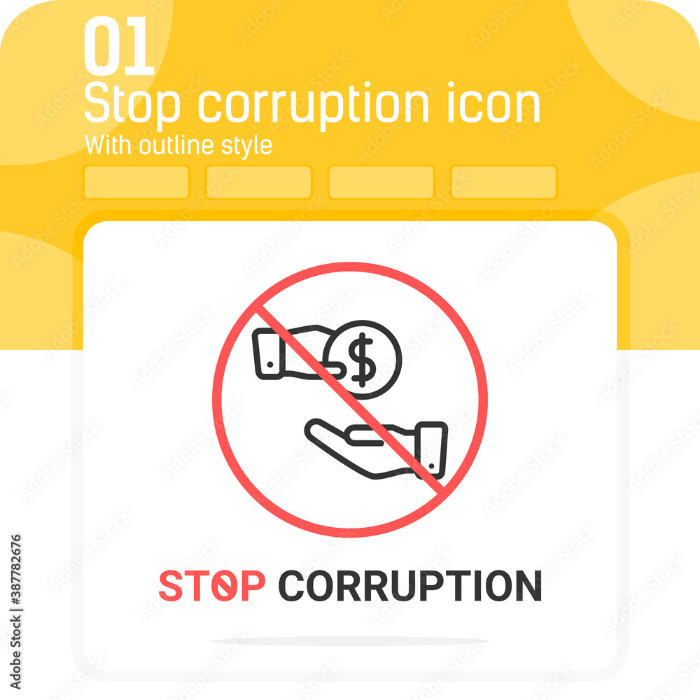 Stop corruption premium icon with thin outline style on isolated on ...