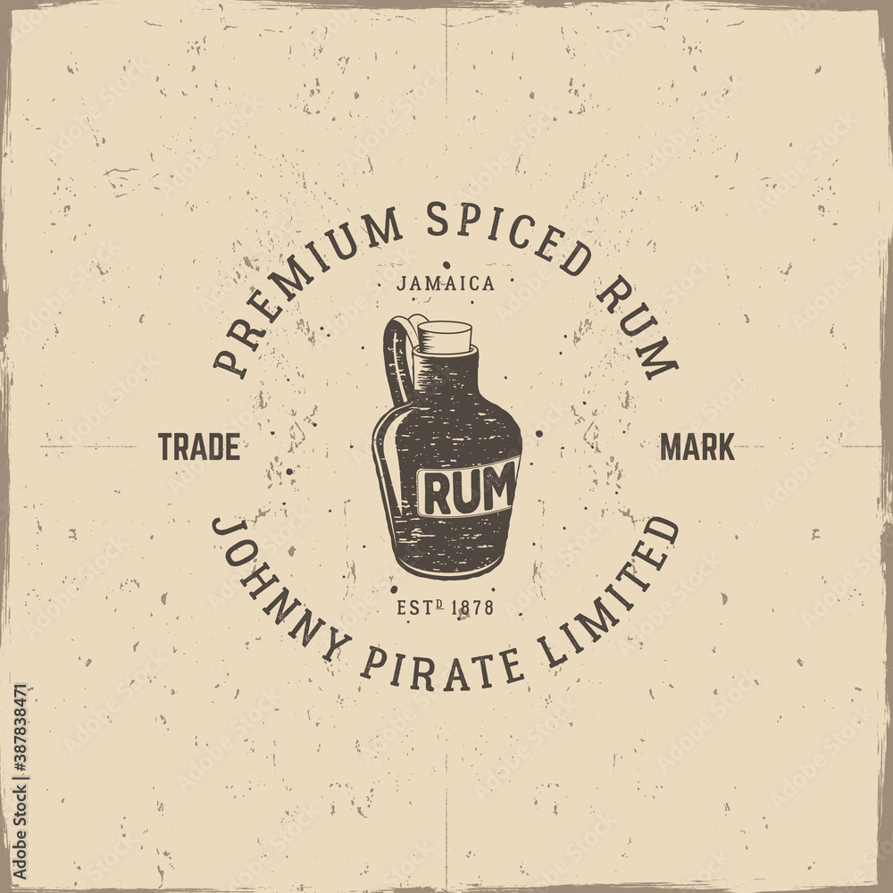 Vintage handcrafted pirate rum emblem, alcohol label, logo. Isolated on ...