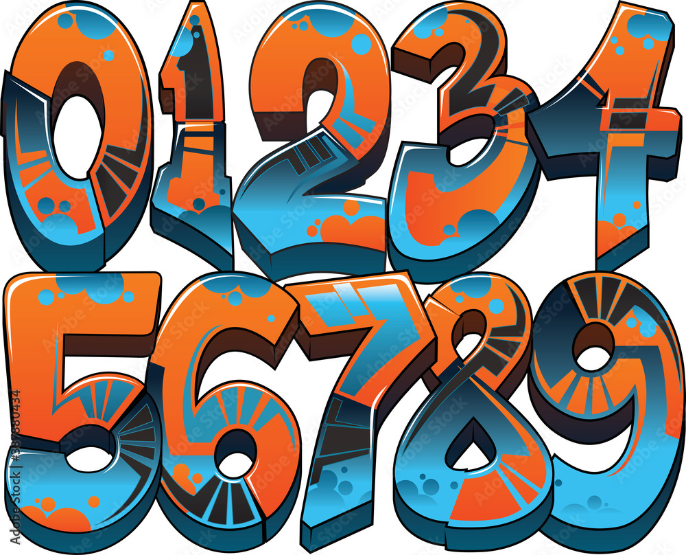 Graffiti Numbers. Legible street art styled numerics 0 through 9 素材庫向量圖 ...
