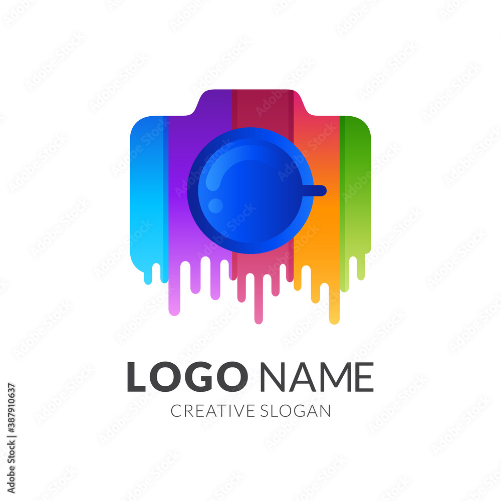camera paint logo, camera and paint, combination logo with 3d colorful ...