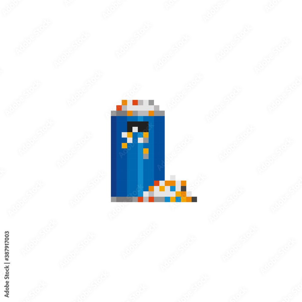 Trash can full of garbage pixel art icon. Element design for logo ...
