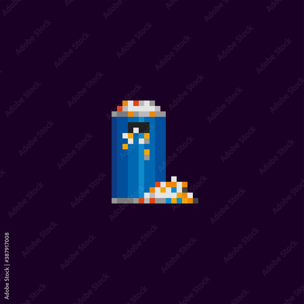 Trash can full of garbage pixel art icon. Element design for logo ...