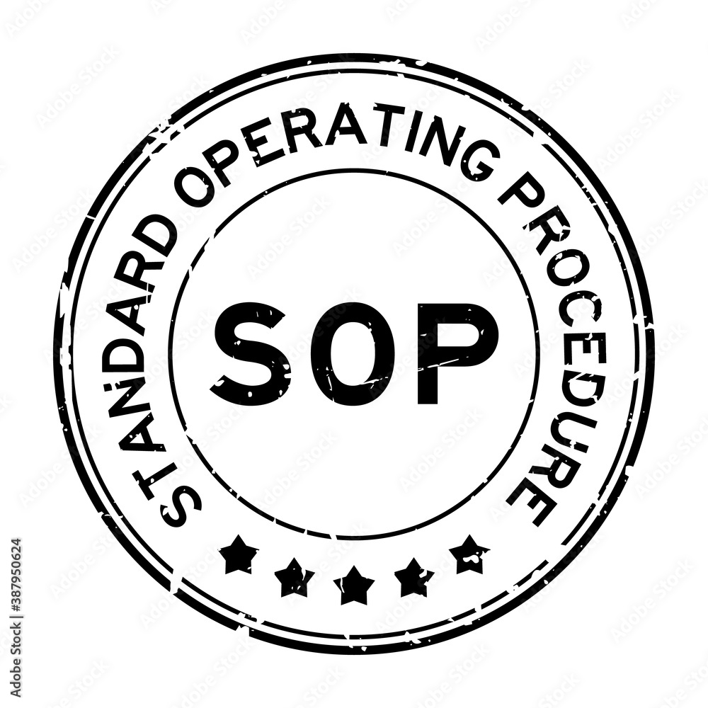 Grunge black SOP Standard Operating Procedure word round rubber seal ...