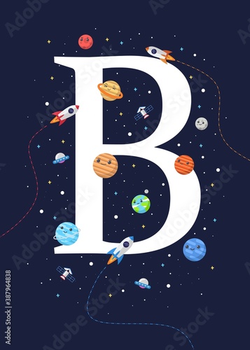 The letter B with the theme of outer space for Children. Letter graphic ...