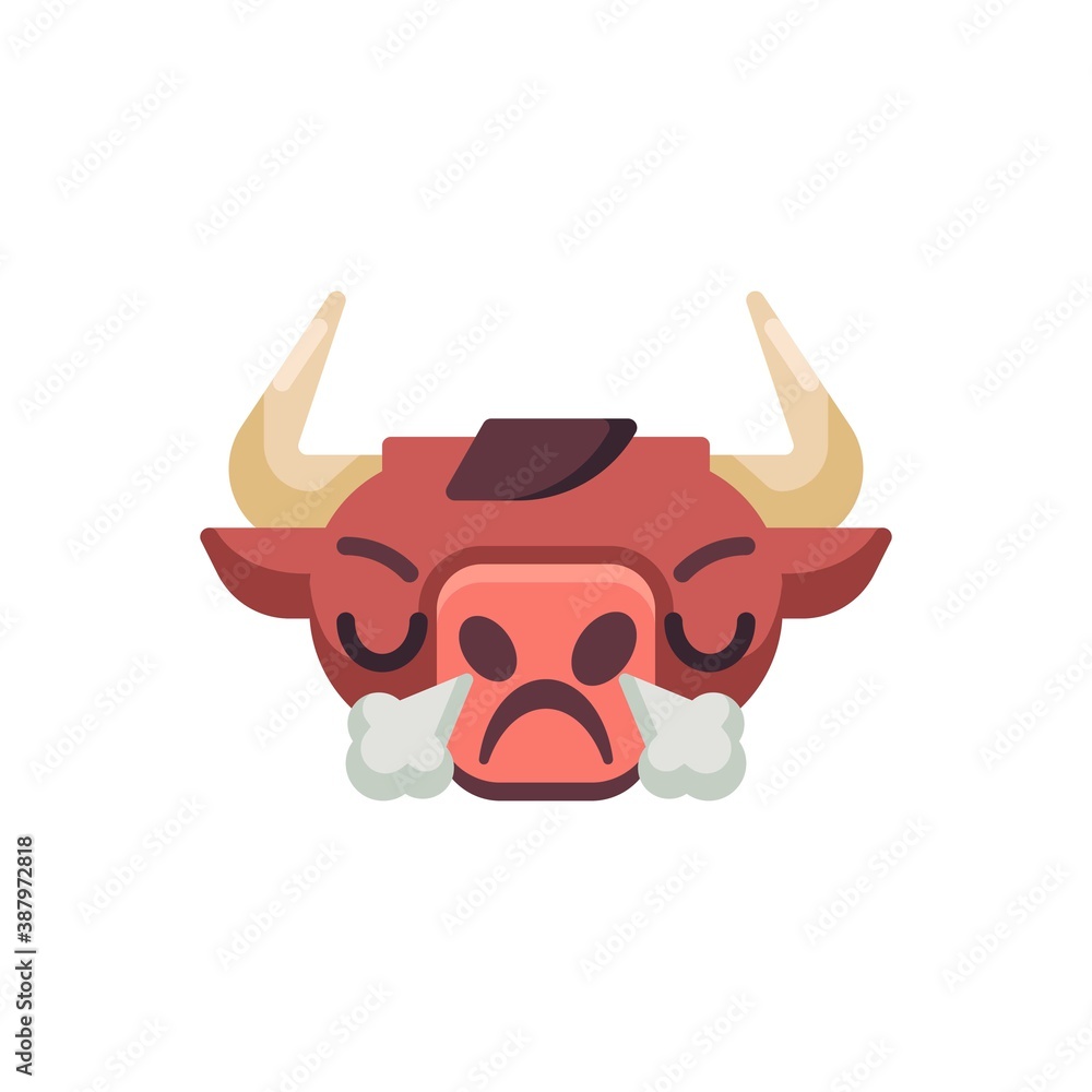 Angry bull emoji flat icon, vector sign, Horned Ox with steam from nose ...