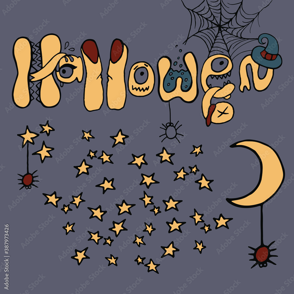 Halloween illustration vector collection. Cute clip art set in spooky ...