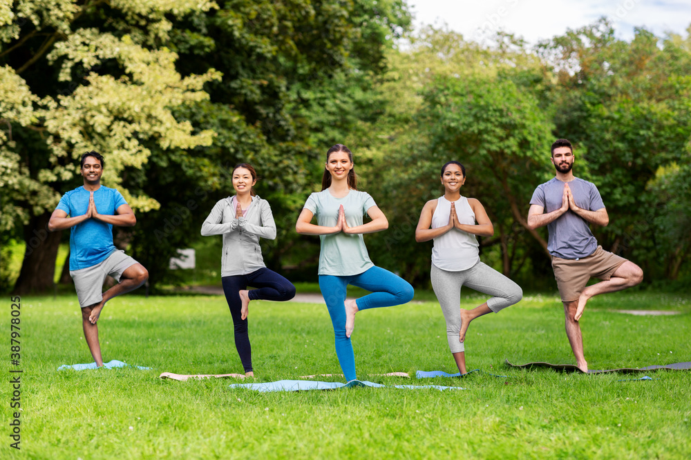 fitness, sport and healthy lifestyle concept - group of happy people ...