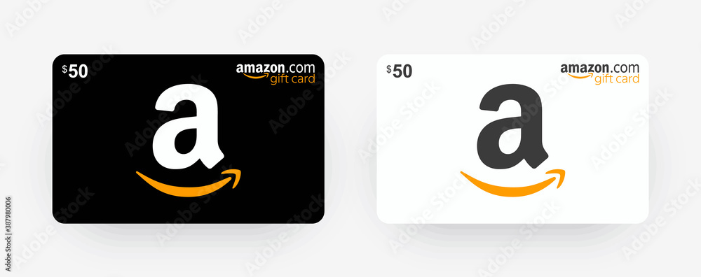 Gift card Amazon. Black and White Amazon gift card with shadow isolated ...