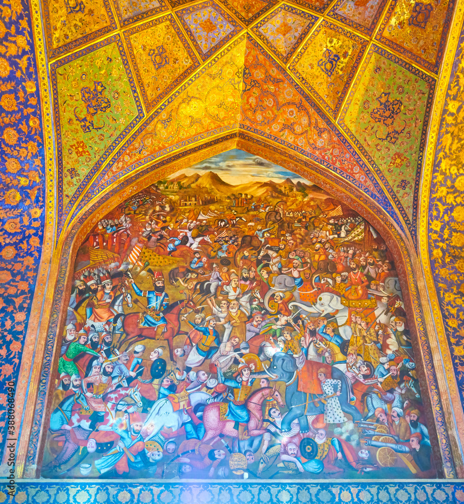The battle scenes on the huge frescoes, on October 19 in Isfahan, Iran ...