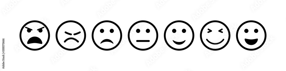 Face icon. Smile and sad emoji. Happy and bad smiley for feedback ...