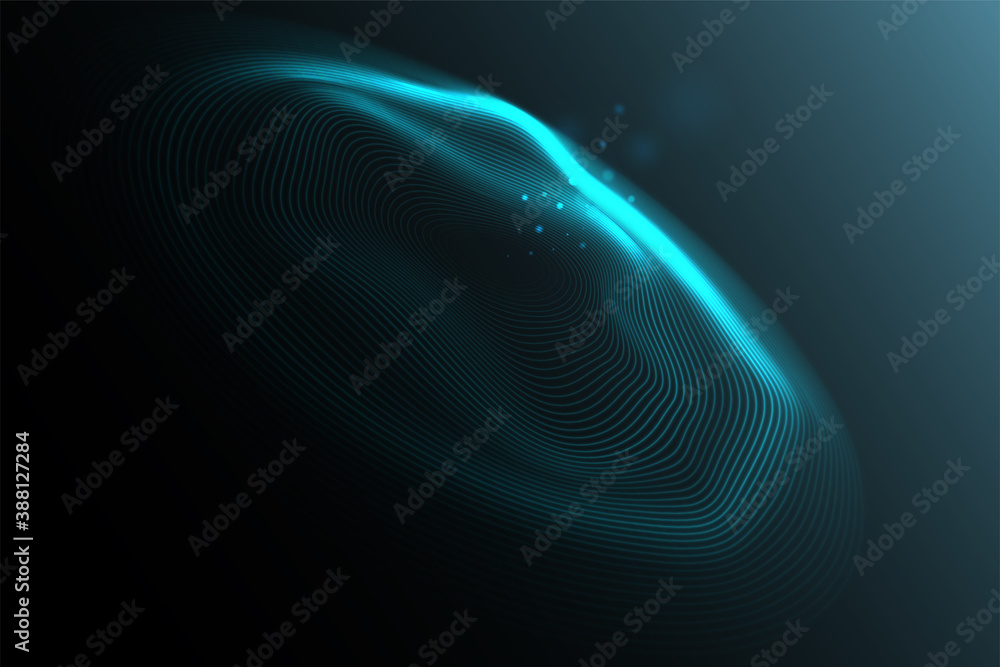 Sound wave visualization. Abstract flowing wave surface of circle lines ...