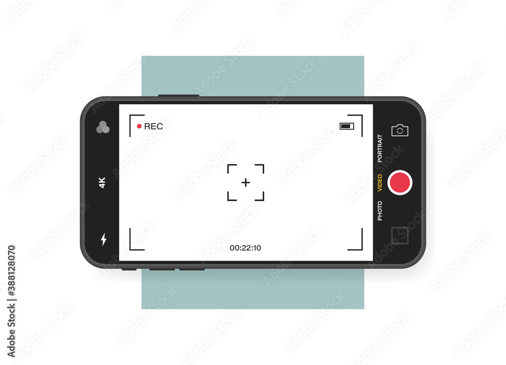Mobile phone with record frame camera. Viewfinder template. 4K phone ...