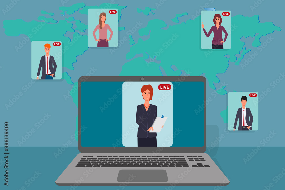 Global video conference.People communicate with each other from ...