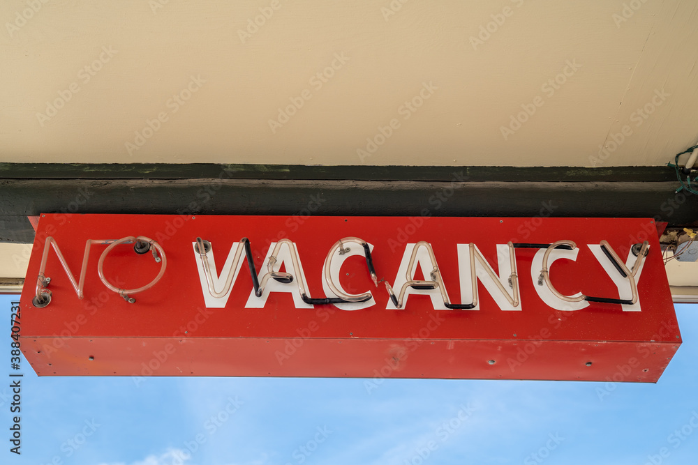 Red retro no vacancy neon sign, during daytime Stock Photo | Adobe Stock