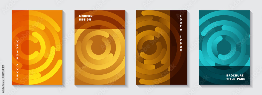 Editable catalogue title pages set. Graphic banner concentric elements ...