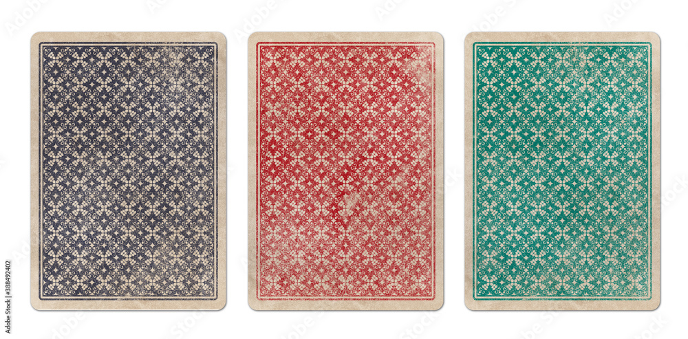 Back of playing cards on aged vintage style background, isolated on ...
