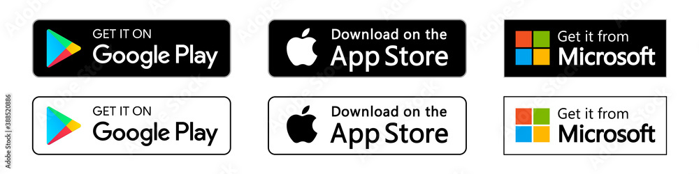 Set of Google Play Store, Apple App Store and Microsoft Store badges ... Set of Google Play Store, Apple App Store and Microsoft Store badges ...