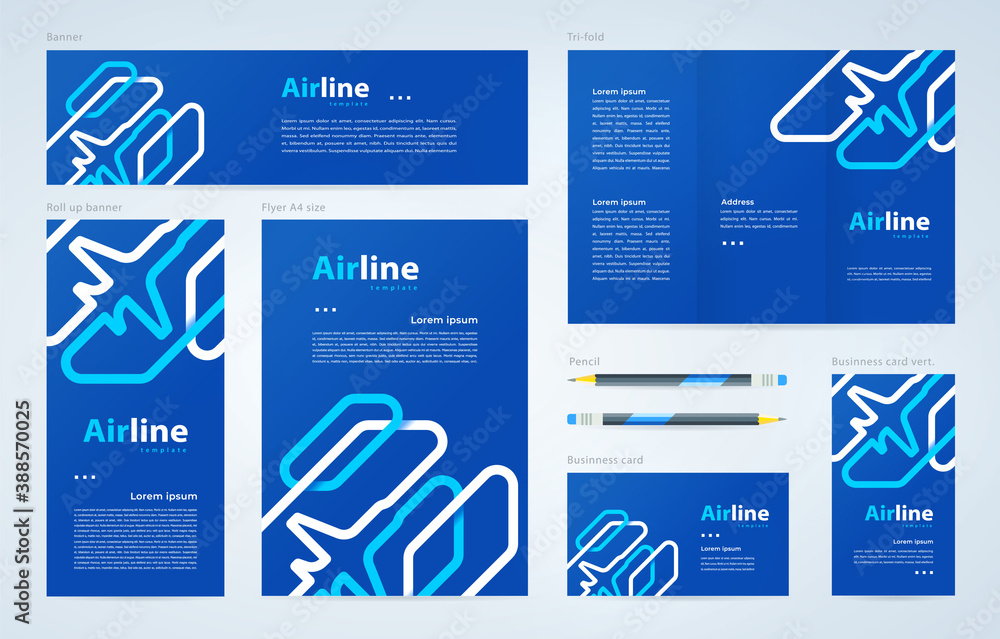 Airplane lines theme Set flyer cover, tri-fold, banner, roll up banner ...